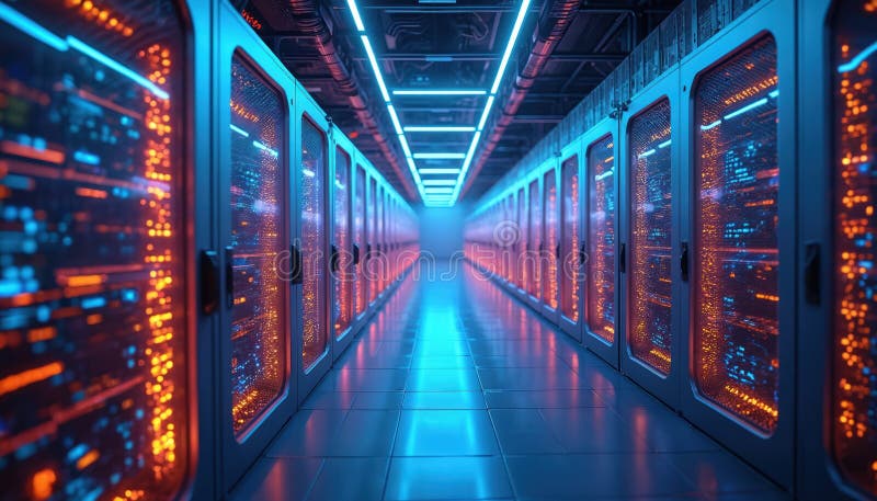 Illustration of Server Room with Data Storage. Cyber Security, Cloud Computing, Data Center ...