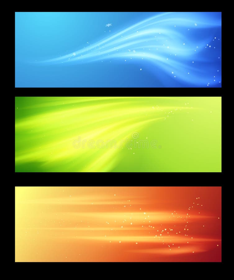 Illustration of a Set of Banners with a Wind Flow Effect in Blue, Green ...