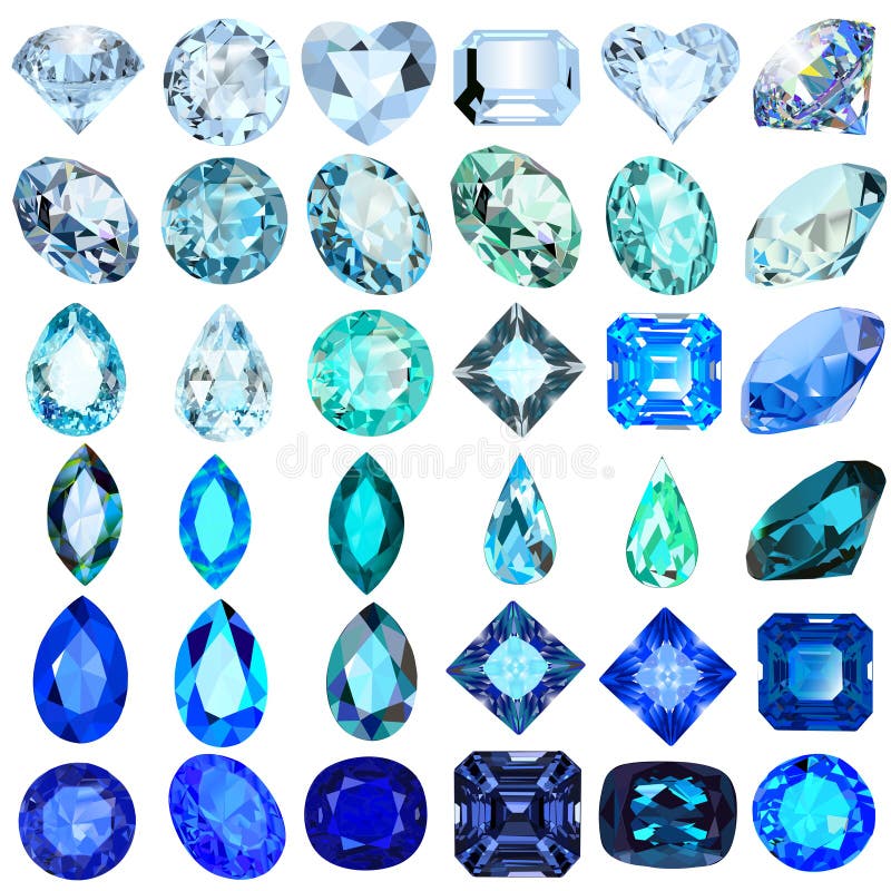 Set of Blue and Blue Gems of Various Cuts and Shapes Stock Vector ...