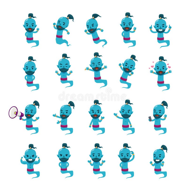 Illustration Set of Blue Genie. Isolated Vector Illustration Stock ...