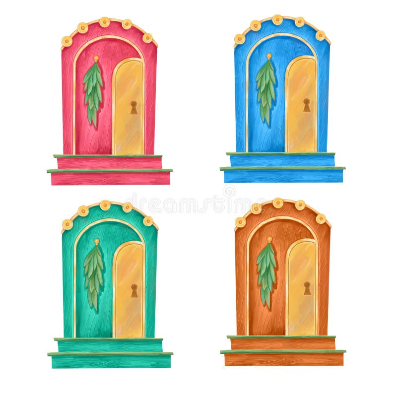 Illustration Set Of Cartoon Doors From Wood Stock Illustration ...