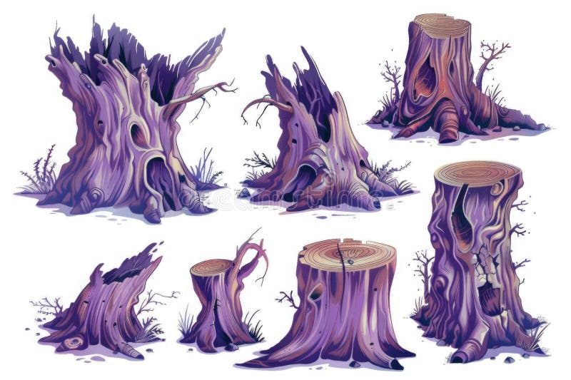 Illustration of a Set of Cartoon Trees that Have Been Cut Down ...