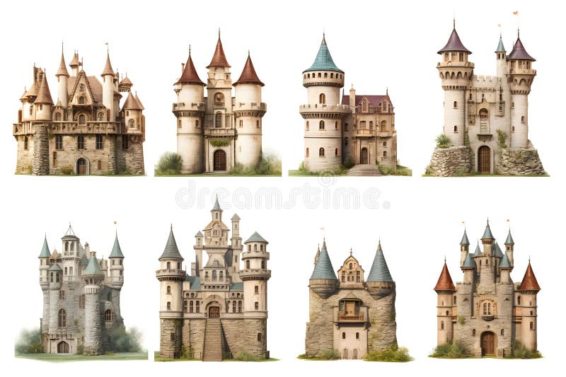 Illustration Set, Castle, Photo, White Background, Stone Castle, White ...