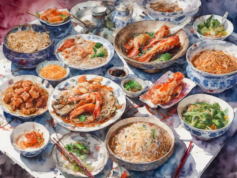 Illustration of a Set of Chinese Dishes Stock Illustration ...