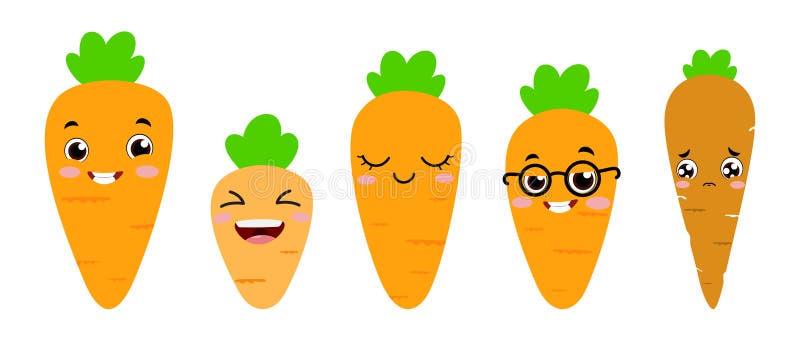 Set of Cute Cartoon Carrots with Different Expression Stock Vector ...