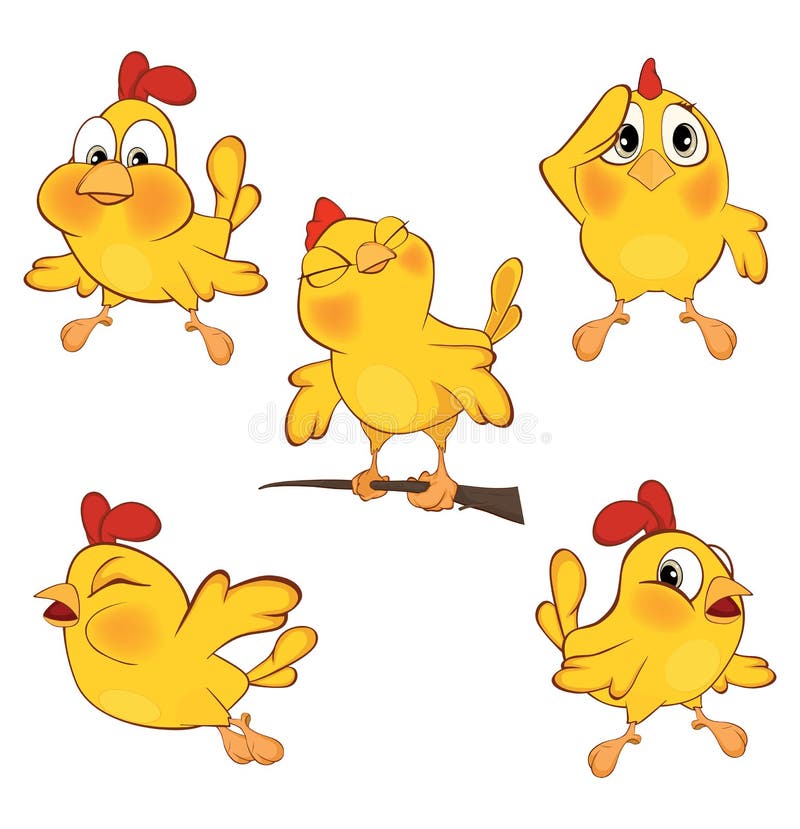 Illustration of a Set of Cute Cartoon Yellow Chickens Stock Vector ...