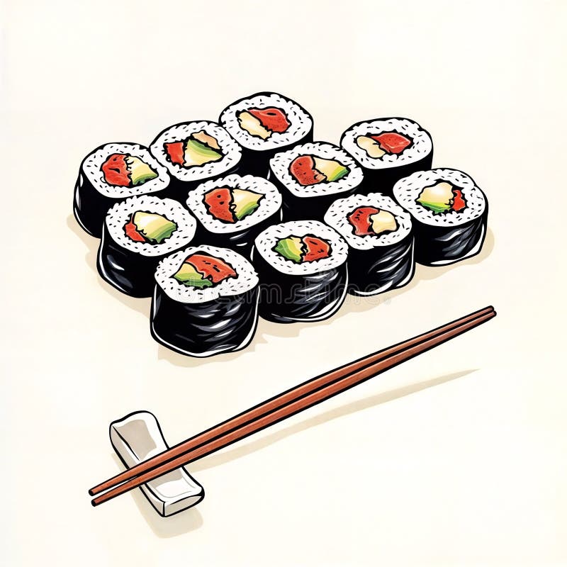 Illustration of a Set of Delicious Sushi Rolls. Cut Out Stock ...