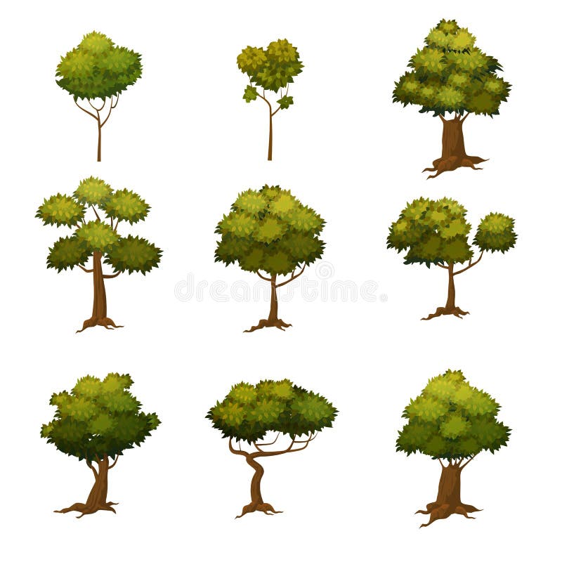 Set of Different Cartoon Style Trees, Illustration Stock Illustration ...