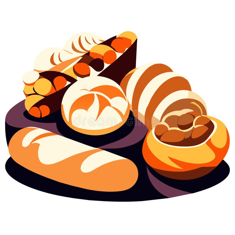 Illustration Of A Set Of Different Types Of Bread And Pastries Ai