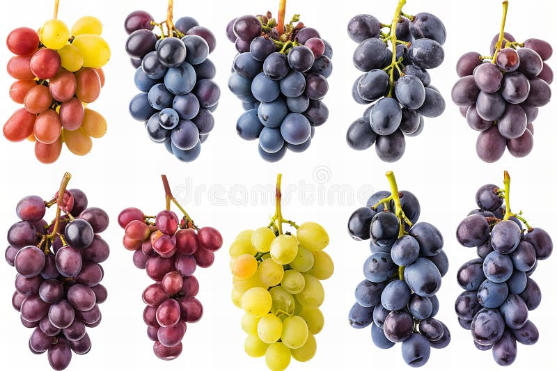 Set of Different Types of Grapes Isolated on a White Background, in a ...