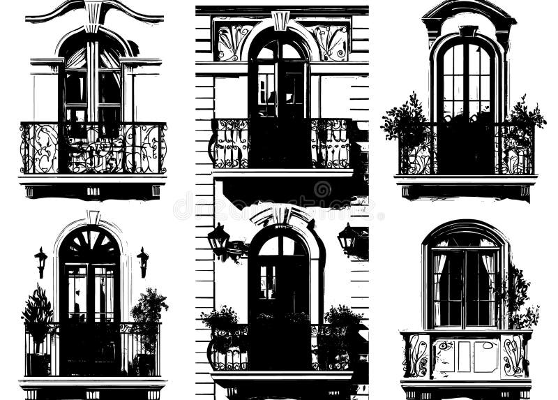 An Illustration Set Featuring Different Silhouettes of Window Frames. a ...