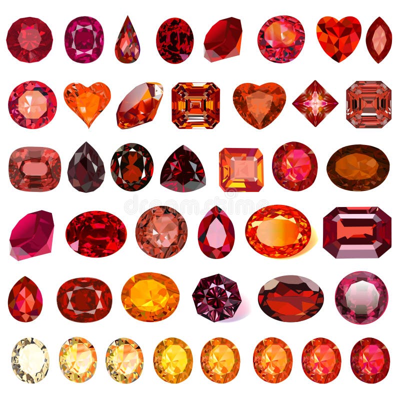 Set of Gemstones of Red and Yellow Shades of Different Cuts Ruby â€‹â ...