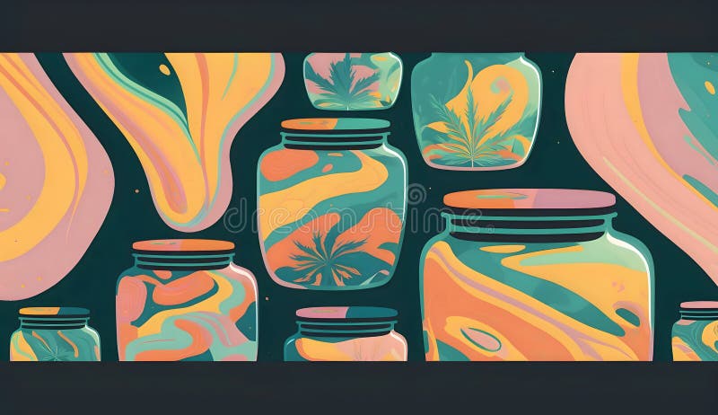Illustration of a Set of Glass Jars with Abstract Floral Patterns Stock ...