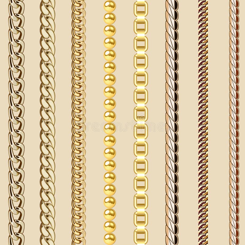 Seamless Pattern Gold Jewelry Chains and Beads Borders Isolated on ...
