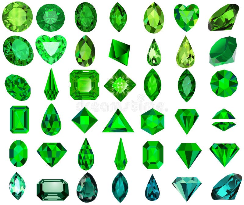 Set of Green Gems of Various Cuts and Shapes Stock Vector ...