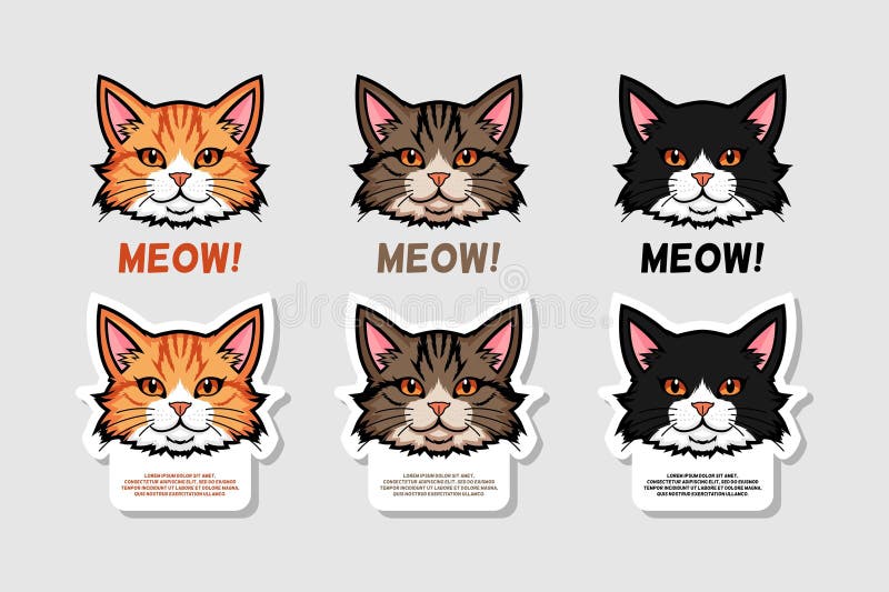 Illustration Set Head of Cute Cat and Sticker Stock Vector ...