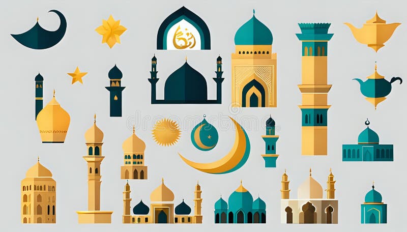 Illustration of a Set of Icons Mosque. Icon Set Ramadan or Ramadhan ...