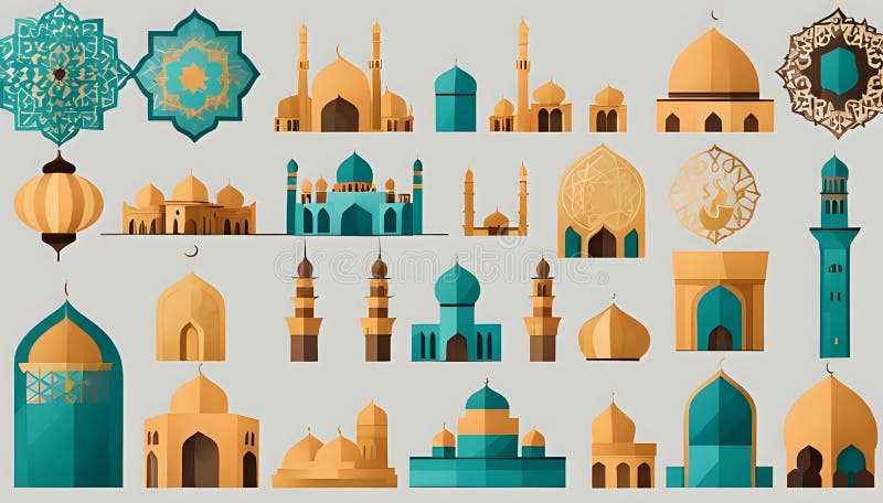 Illustration of a Set of Icons Mosque. Icon Set Ramadan or Ramadhan ...