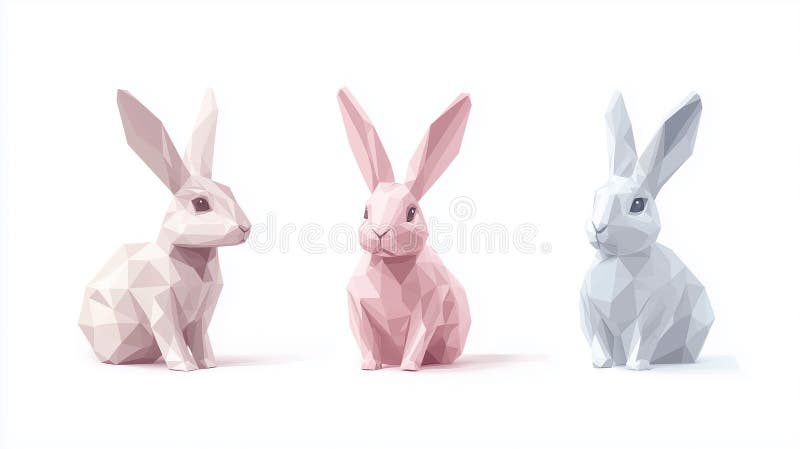 Illustration, Set of Low-poly 3D Bunny in Pastel Tones, Modern Digital ...