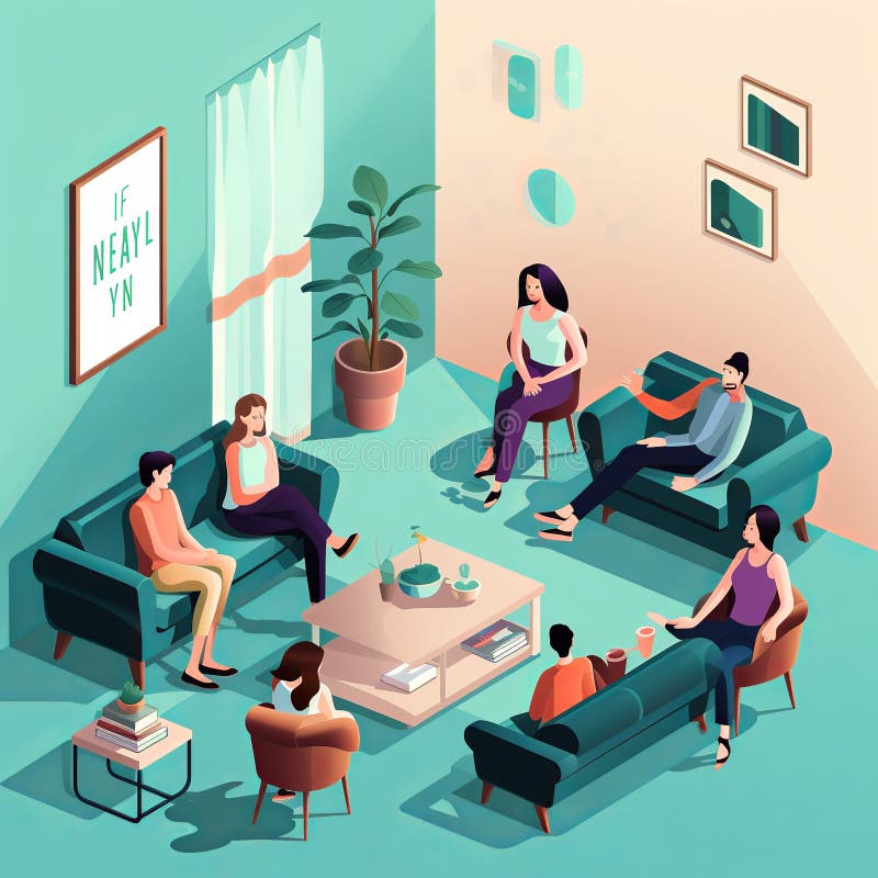 Illustration of Set of People at Therapy Session, Generative Ai Stock ...