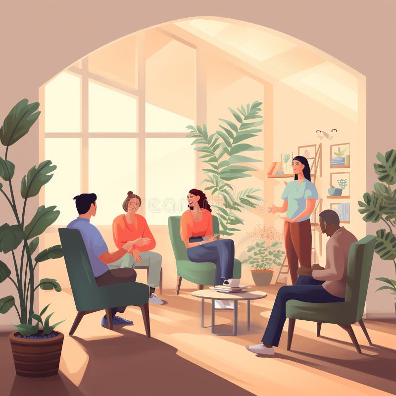 Illustration of Set of People at Therapy Session, Generative Ai Stock ...