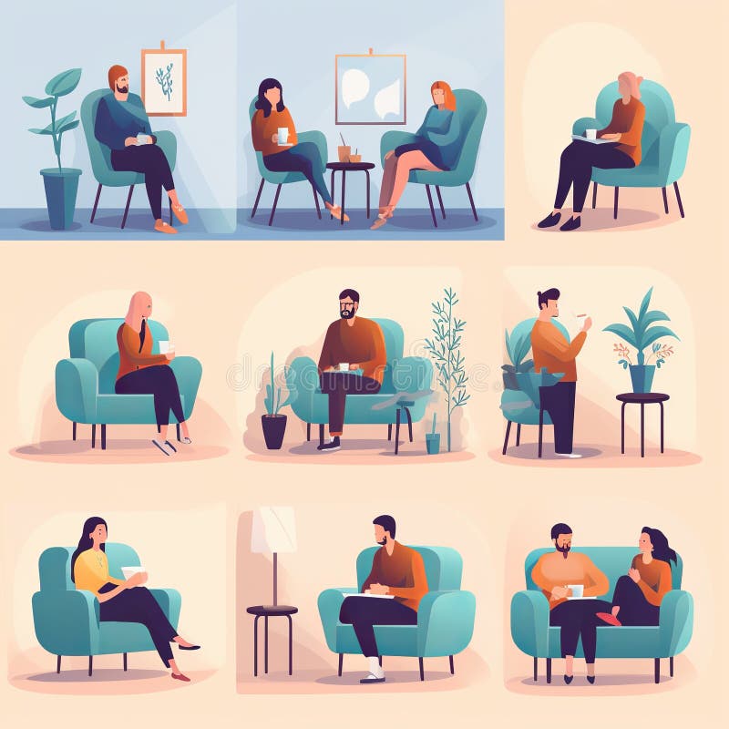 Illustration of Set of People at Therapy Session, Generative Ai Stock ...