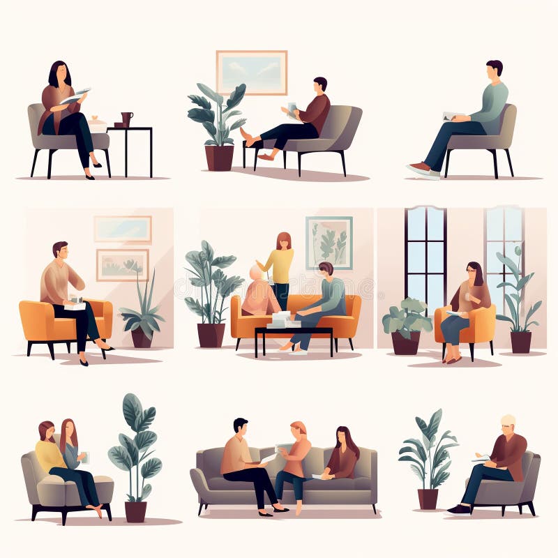 Illustration of Set of People at Therapy Session, Generative Ai Stock ...