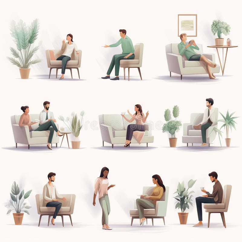 Illustration of Set of People at Therapy Session, Generative Ai Stock ...