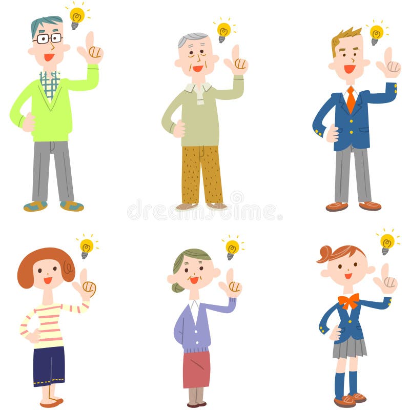 Illustration Set of People of Various Generations Coming Up with Ideas ...