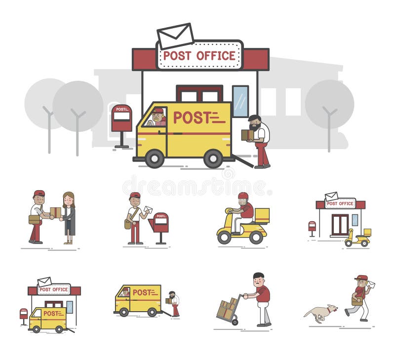 Illustration Set of Post Delivery Stock Illustration - Illustration of ...