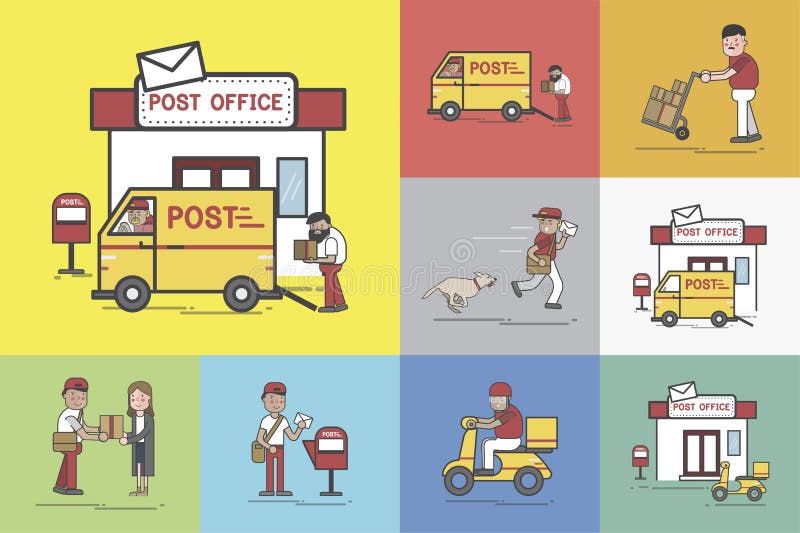 Illustration Set of Post Delivery Stock Illustration - Illustration of ...