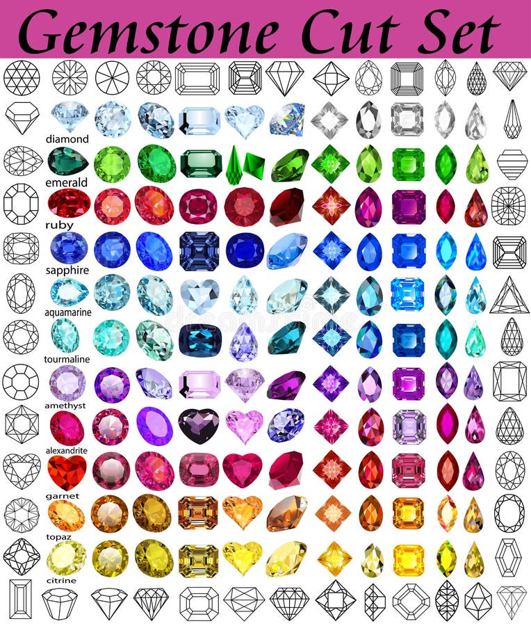 Set of Precious Stones of Different Cuts and Colors Stock Vector ...