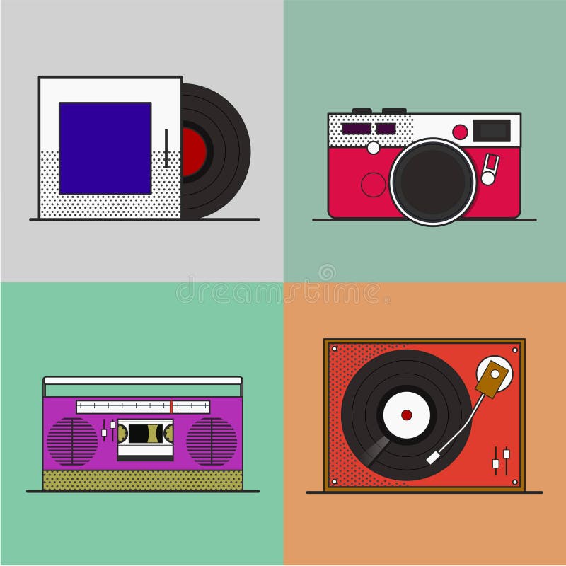 Illustration Set of Retro Entertainment Stuff Vector Stock Vector ...