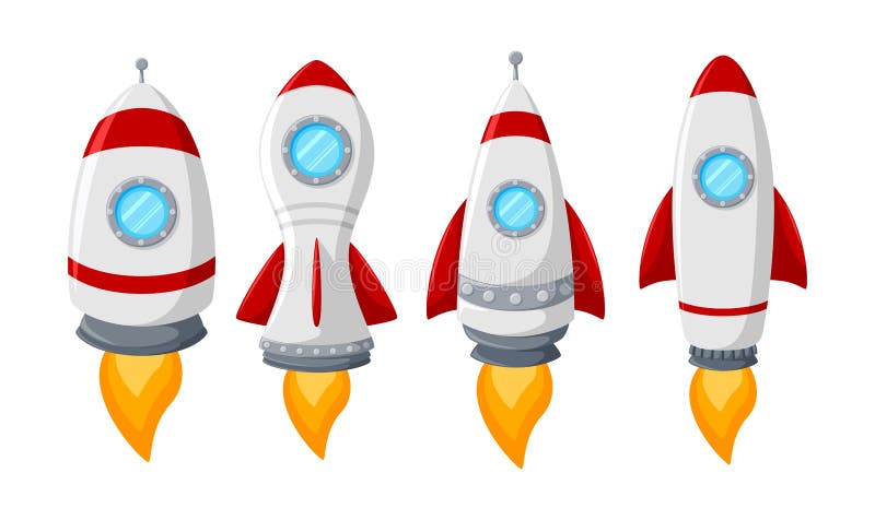 Set of Rocket Ship Isolated on White Background Stock Illustration ...