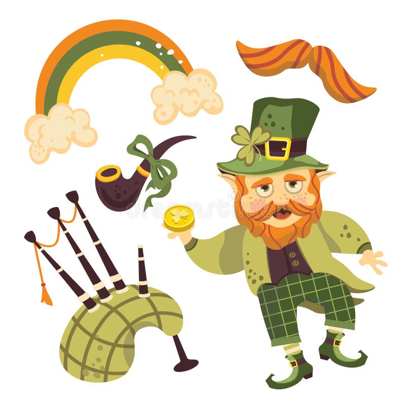 Illustration Set of Saint Patrick Bagpipe Leprechaun Pipe Stock Vector ...