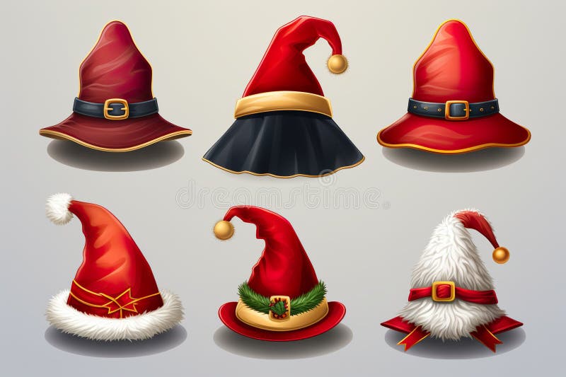 Illustration Set of Santa Claus Hat. Generative AI. Stock Illustration ...