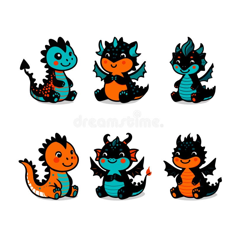 Illustration Set of Small Dragon Characters Stock Illustration ...