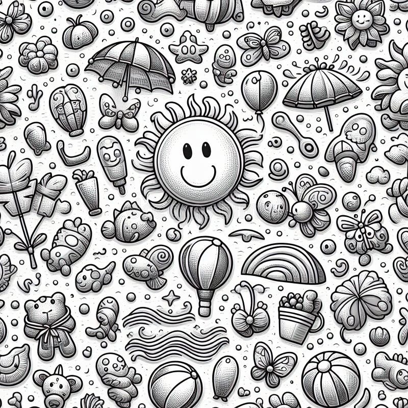 Beach Style Pattern with Sun Stock Illustration - Illustration of ...