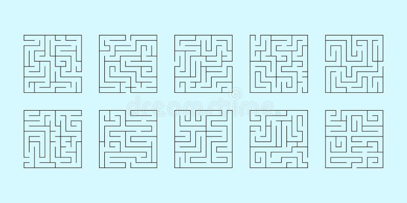 Set of ten square mazes stock illustration. Illustration of kids ...