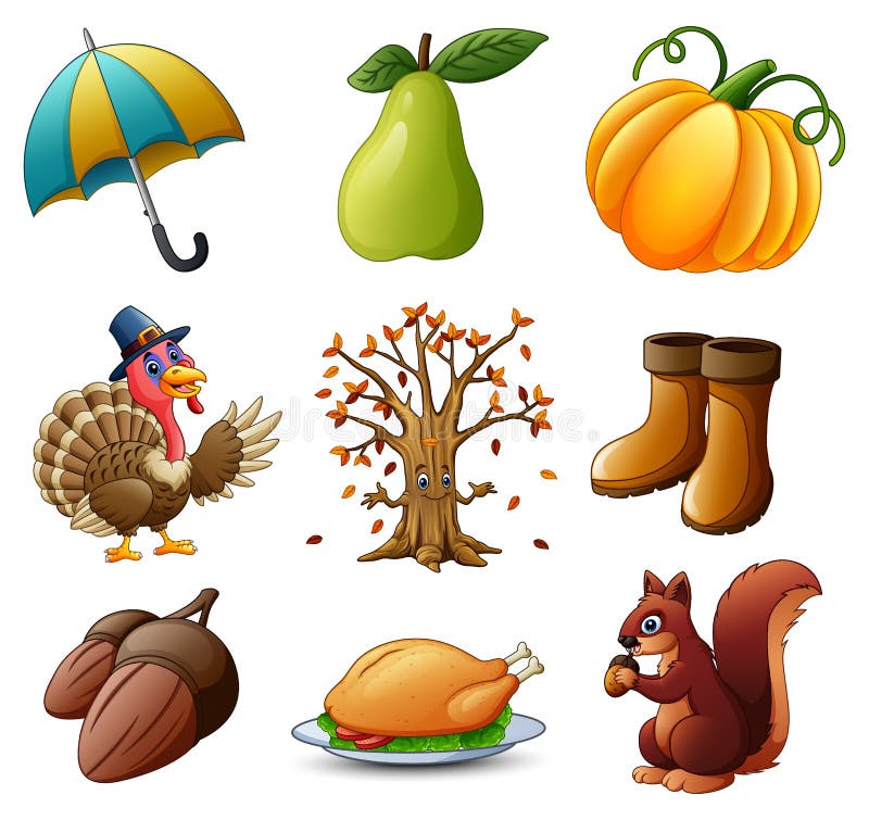 Set of Thanksgiving Elements on White Background Stock Vector ...