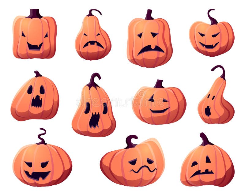 Illustration Set of Cute Halloween Pumpkins, Cartoon Characters Stock ...