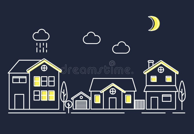 Illustration Set of Village Community Town at Night Stock Illustration ...