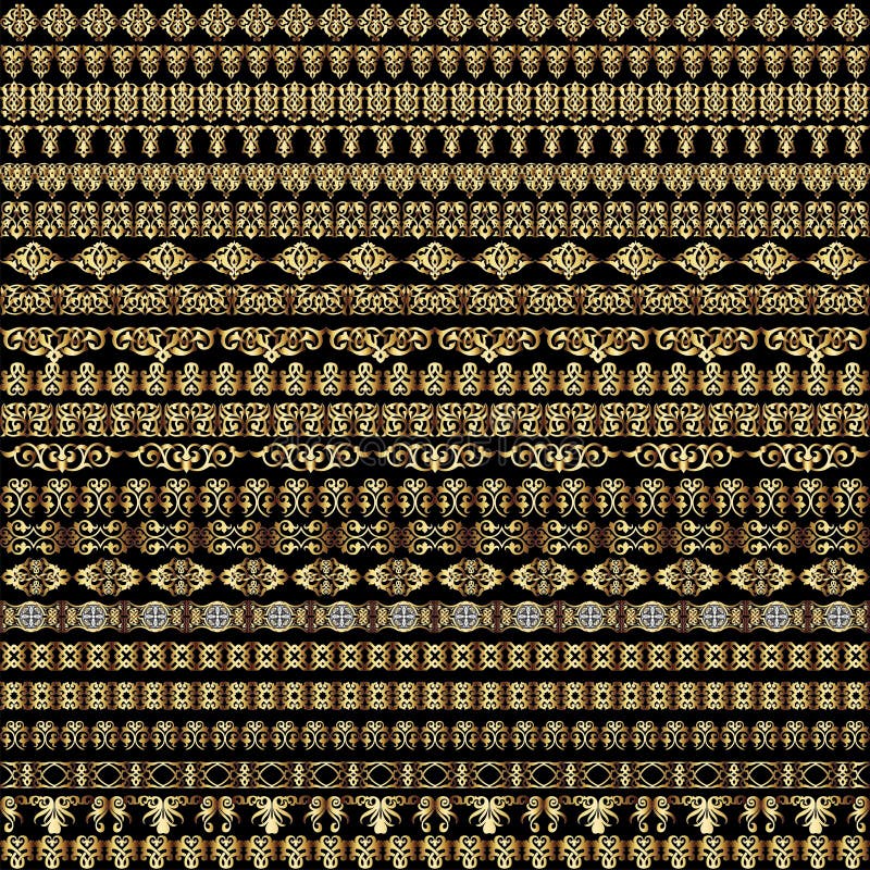 Set of Vintage Seamless Ornamental Gold Border Patterns Stock Vector ...