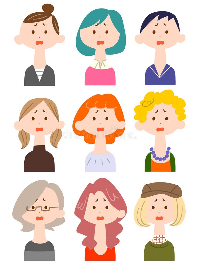 Illustration Set of a Young Woman 2 Confused Face Stock Vector ...