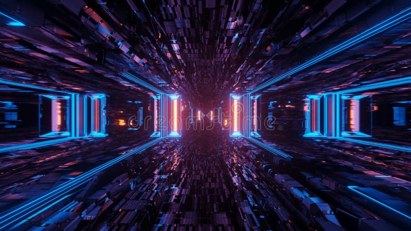 Illustration of Several Blue Lights Flowing into One Direction Stock ...