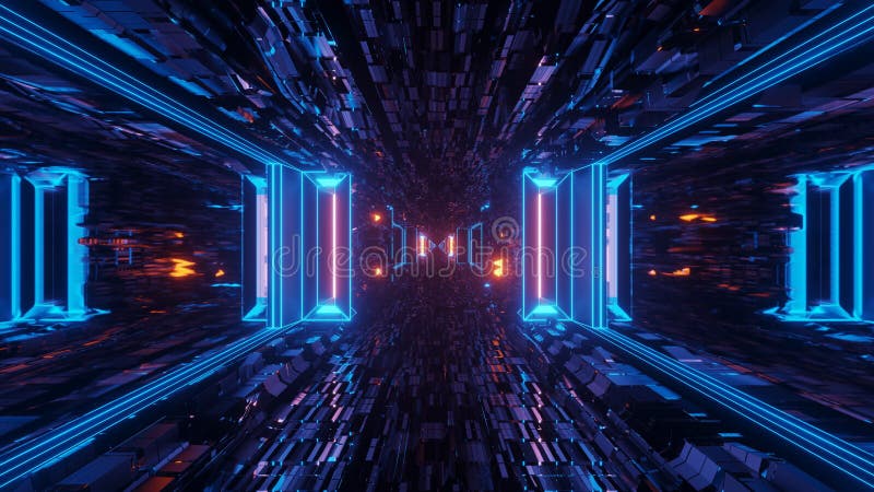 Illustration of Several Blue Lights Flowing into One Direction Stock ...