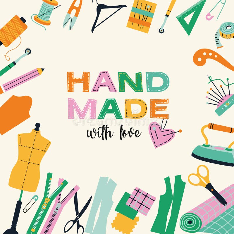 Illustration of Sewing Tools Icons Tailor Hand Made Workshop Stock ...