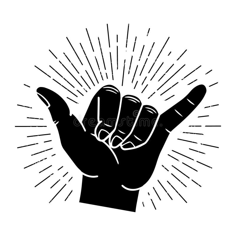 Illustration of a Shaka Hand Symbol with Sunbutst. Stock Illustration ...