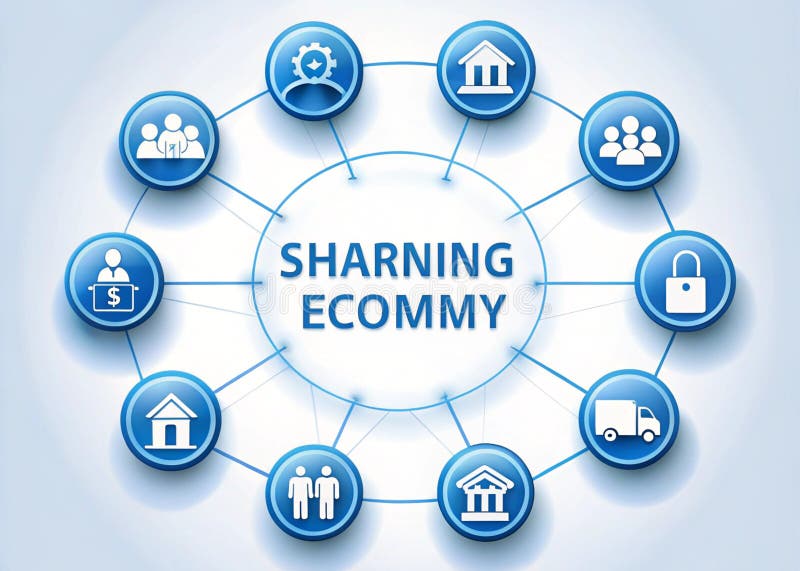 Illustration of Sharing Economy Concept with Interconnected Blue Icons ...