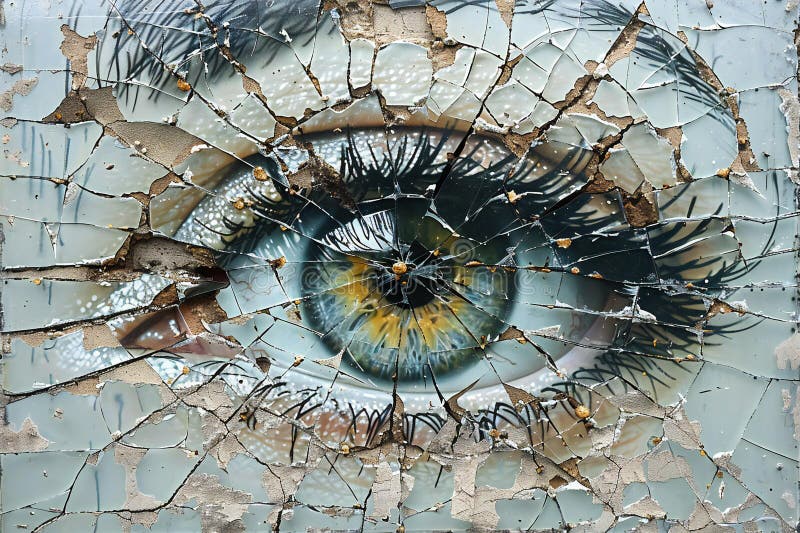 Shattered Glass on the Wall Forms an Eye Symbol in a Closeup. Stock ...